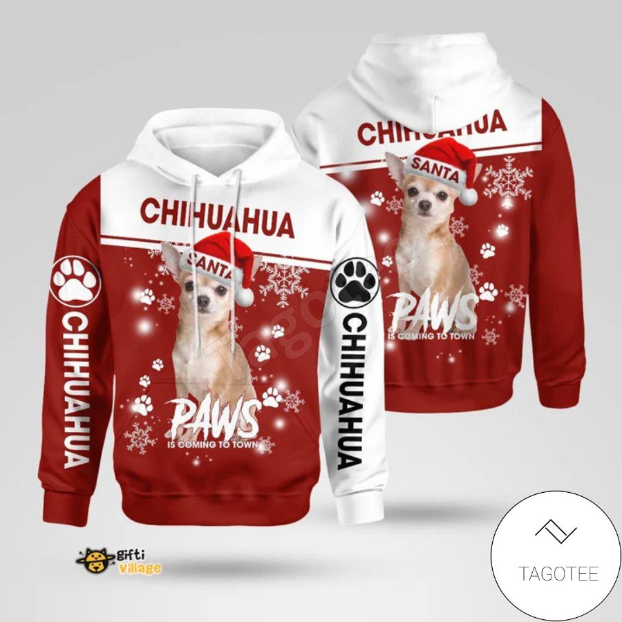 Chihuahua Santa Paws Is Coming To Town Christmas Hoodie - Tagotee Chihuahua Santa Paws Is Coming To Town Christmas Hoodie - Tagotee