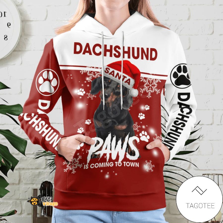 Dachshund Santa Paws Is Coming To Town Christmas Hoodie - Tagotee