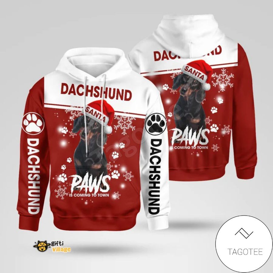 Dachshund Santa Paws Is Coming To Town Christmas Hoodie - Tagotee Dachshund Santa Paws Is Coming To Town Christmas Hoodie - Tagotee