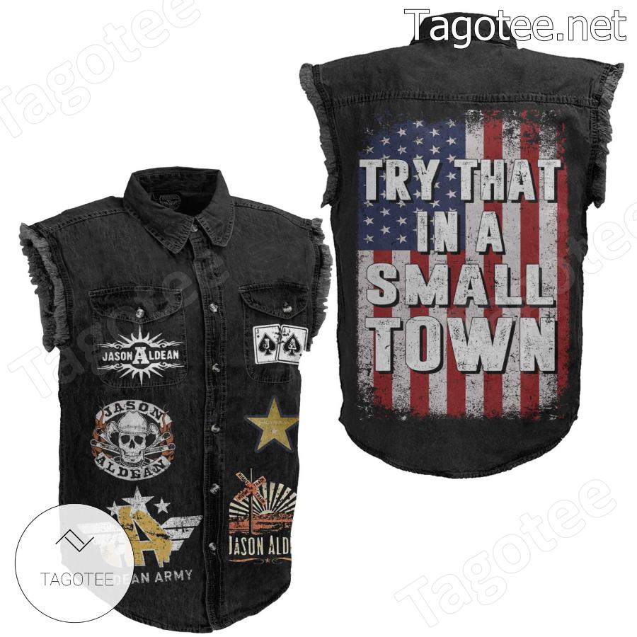 Jason Aldean Try That In A Small Town American Flag Denim Vest Jacket ...