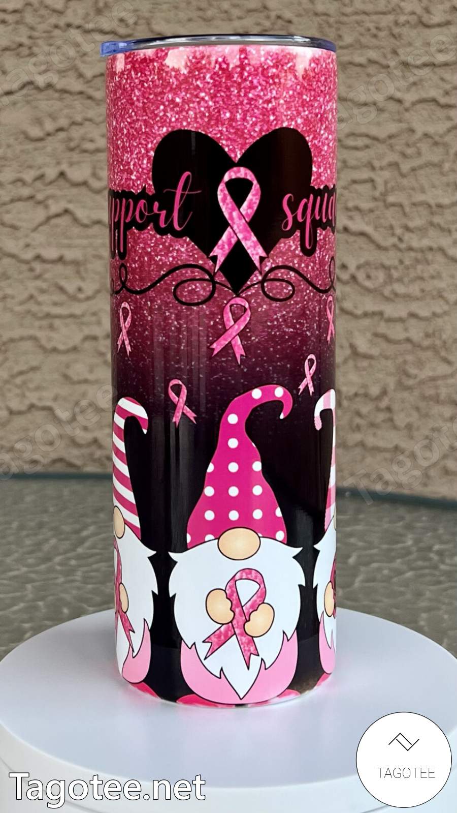 Gnomes Breast Cancer Awareness Support Squad Skinny Tumbler - Tagotee